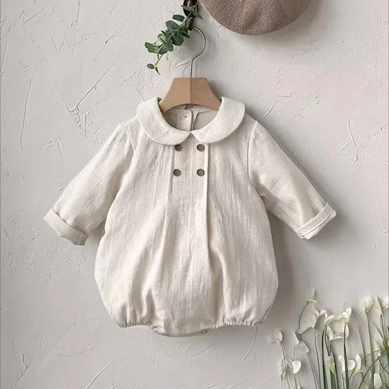 MILANCEL-Autumn-Solid-Linen-Baby-Clothes-Rompers-Peter-Pan-Collar-Lapel ...