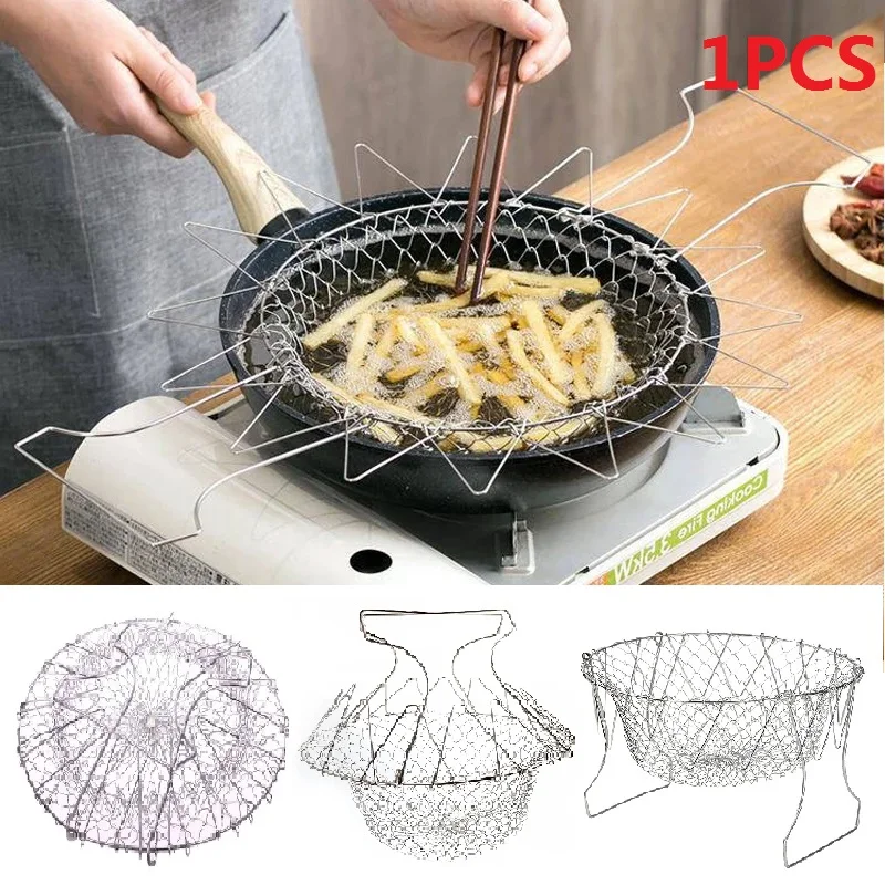 Stainless-Steel-Folding-Frying-Basket-Chef-Basket-New-Retractable ...