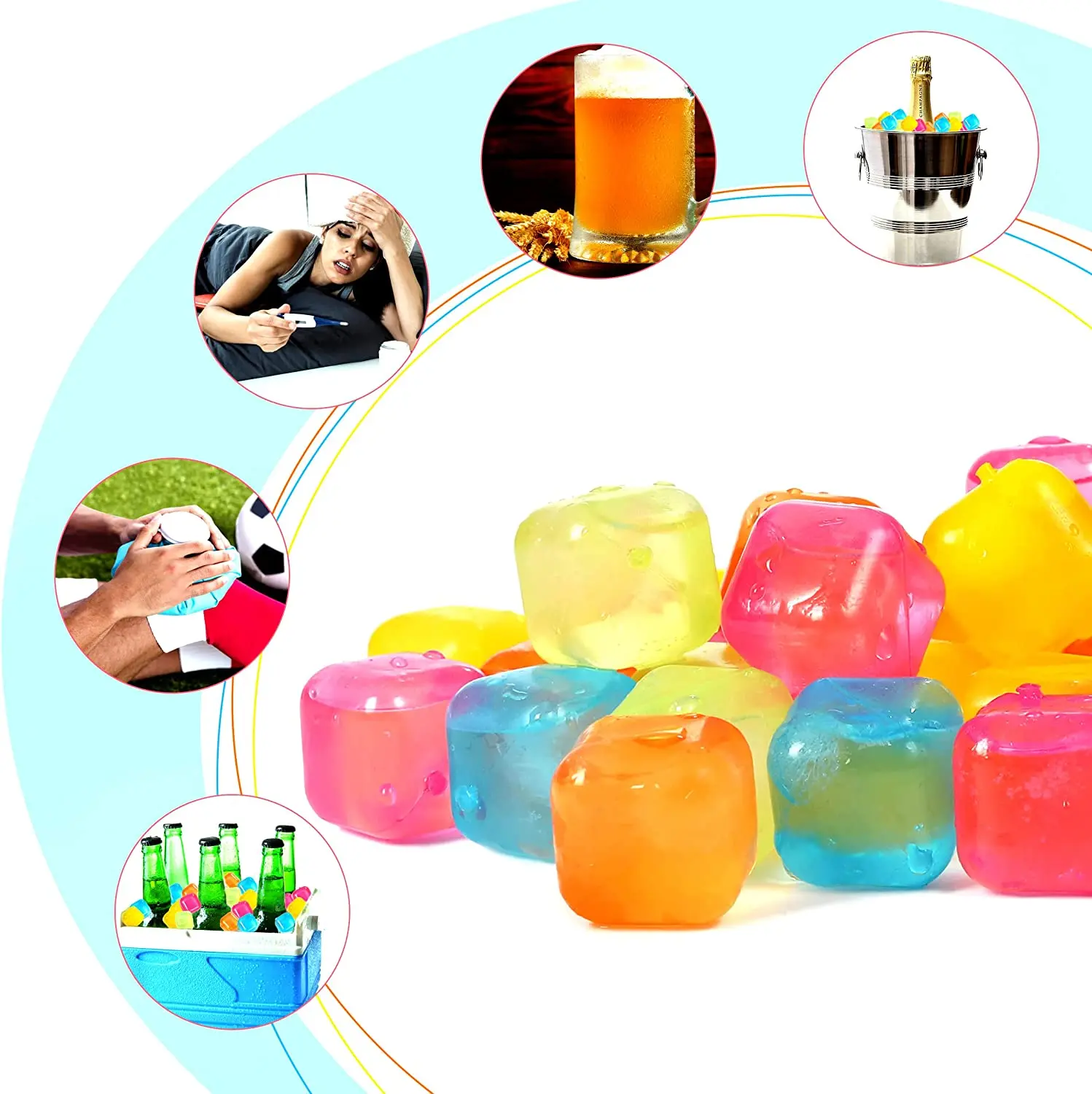 Reusable Ice Cube Plastic Ice Cubes 65 Pack Colorful, 45% OFF