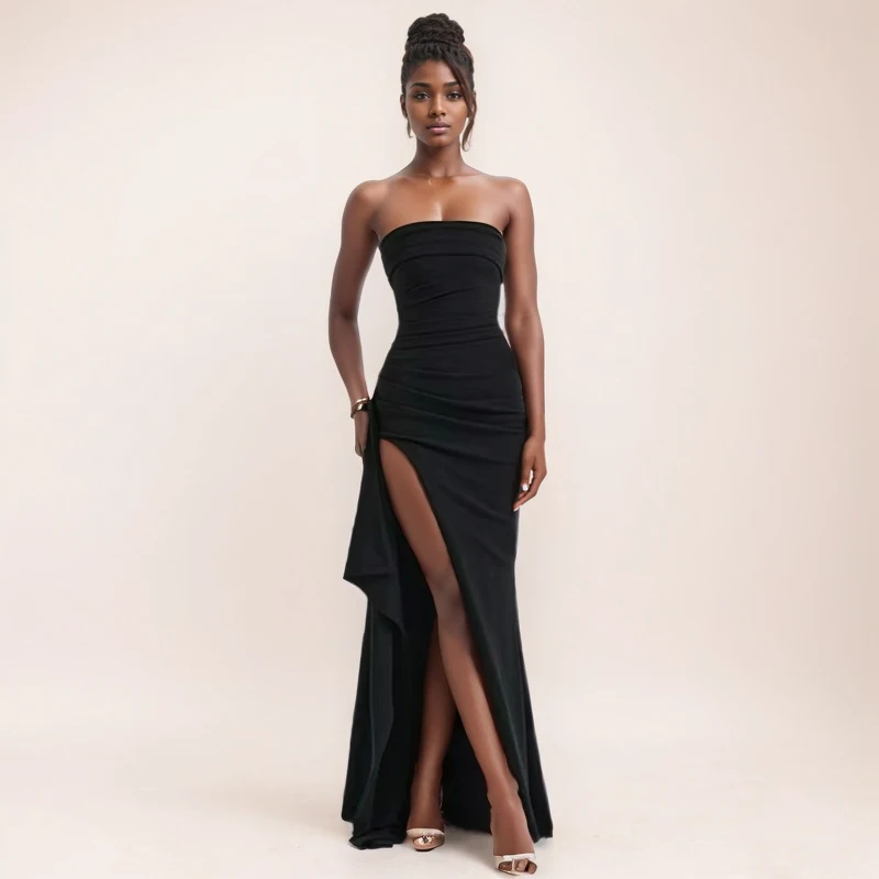 2024 Summer Slash Neck Strapless Party Evening Dress Casual Sleeveless ...
