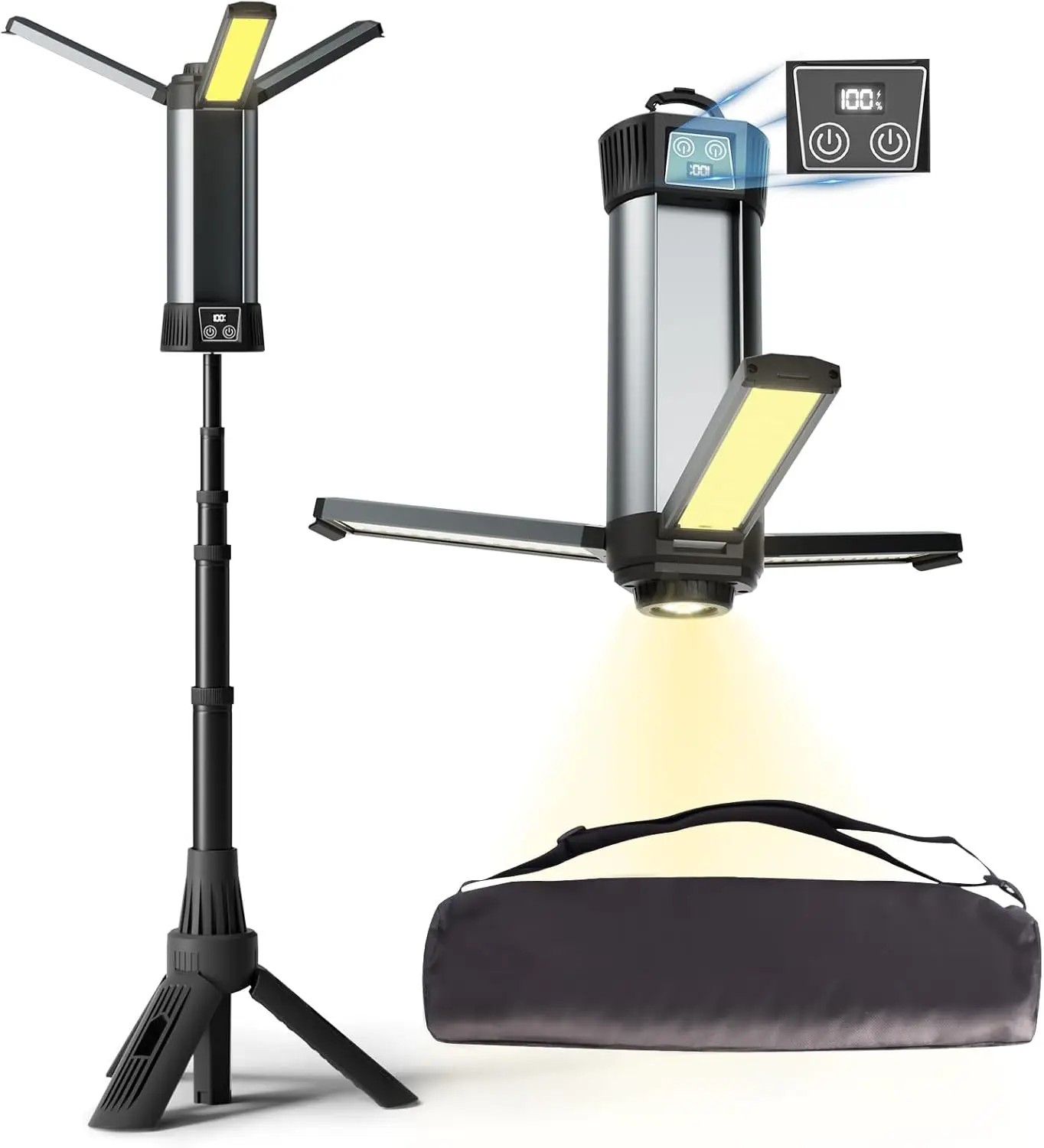 Rechargeable LED Work Light with Stand Cordless Kit 3 Page Head,500 ...