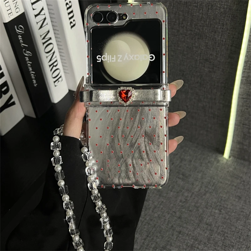 INS Cute 3D Bow Heart Diamond Pearl Bracelet Chain Phone Case For ...