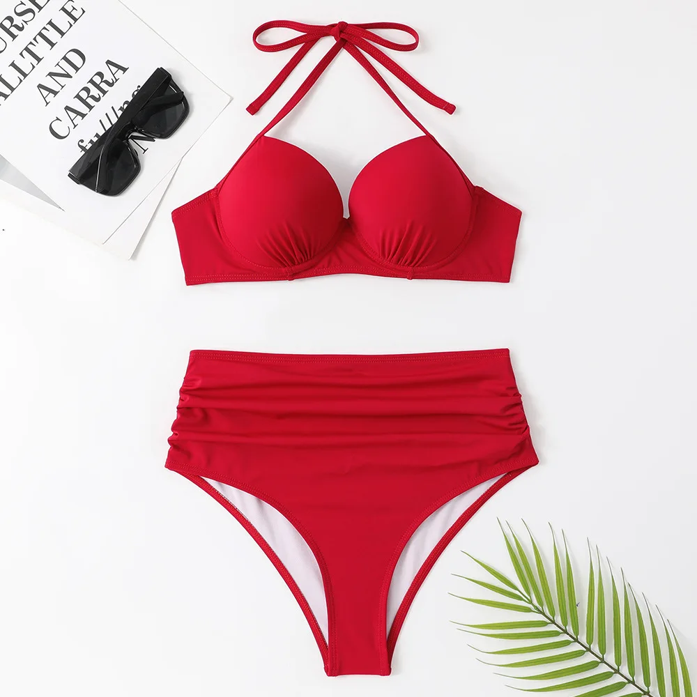 New-Sexy-Red-High-Waist-Bikinis-Push-Up-Swimsuit-Women-Swimwear-Beach ...