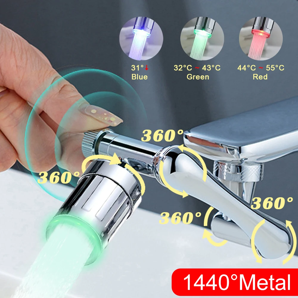 1440-Rotating-Faucet-Extender-Metal-Copper-Luminous-Faucet-Robot-Arm ...