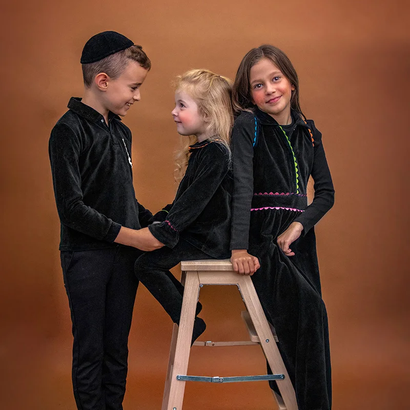 Fall/winter collection shabbos boy and girls black velour family set ...
