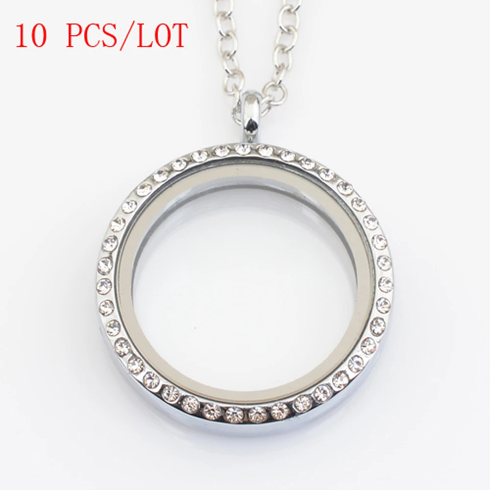 10-PCS-LOT-30mm-Round-Magnetic-Floating-Locket-With-Rhinestone-With ...