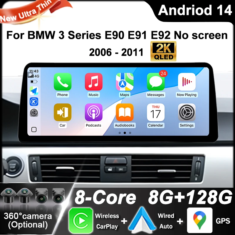 Wireless CarPlay Android 14 Auto Car Multimedia Radio For BMW 3 Series ...