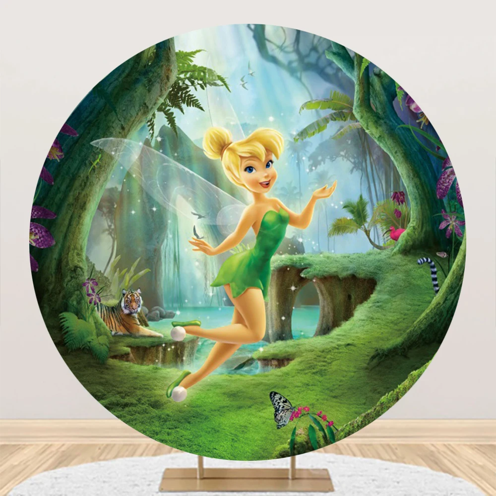 Round Disney Tinkerbell Backdrop Fairy Princess Baby Shower Girls ...