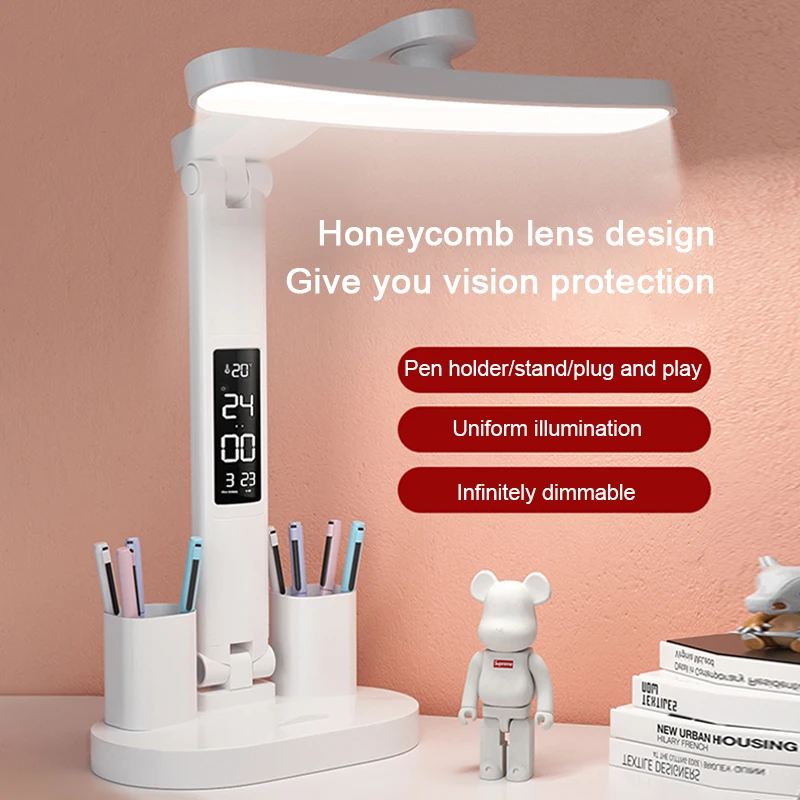 LED-Clock-Table-Lamp-USB-Chargeable-Dimmable-Desk-Lamps-Foldable-Eye ...