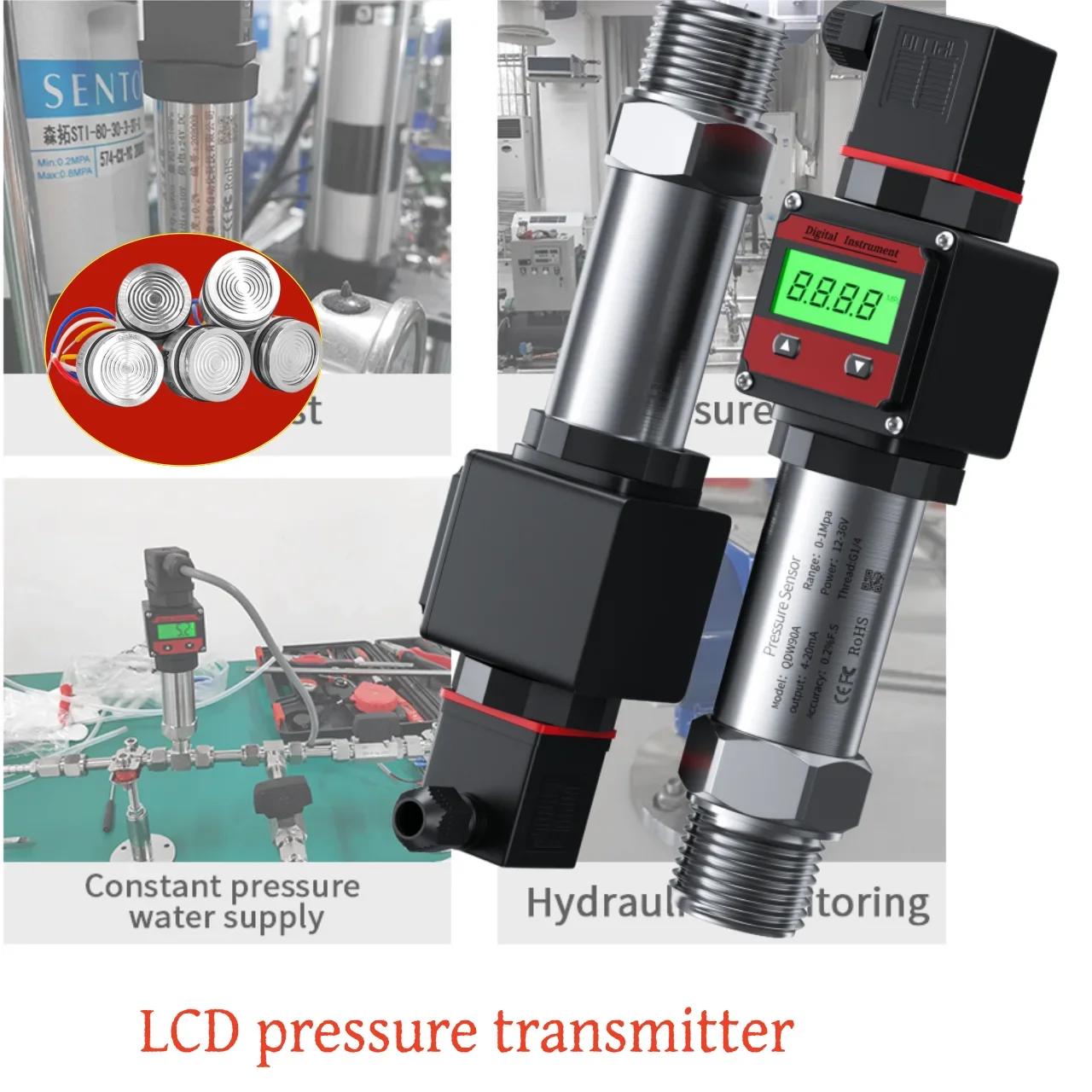LCD Display G1/4" Pressure Transmitter Sensor 4-20ma 0-10V Pressure ...