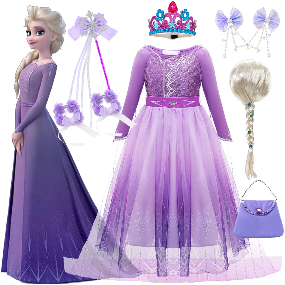Frozen-2-Elsa-Purple-Dress-With-Cloak-Girls-Disney-Princess-Elsa-Luxury ...