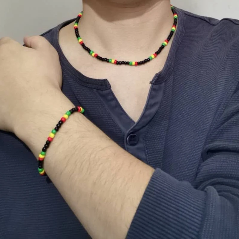 Red-Yellow-Green-Black-Rasta-Reggae-Punk-Hiphop-Necklace-and-Bracelet ...