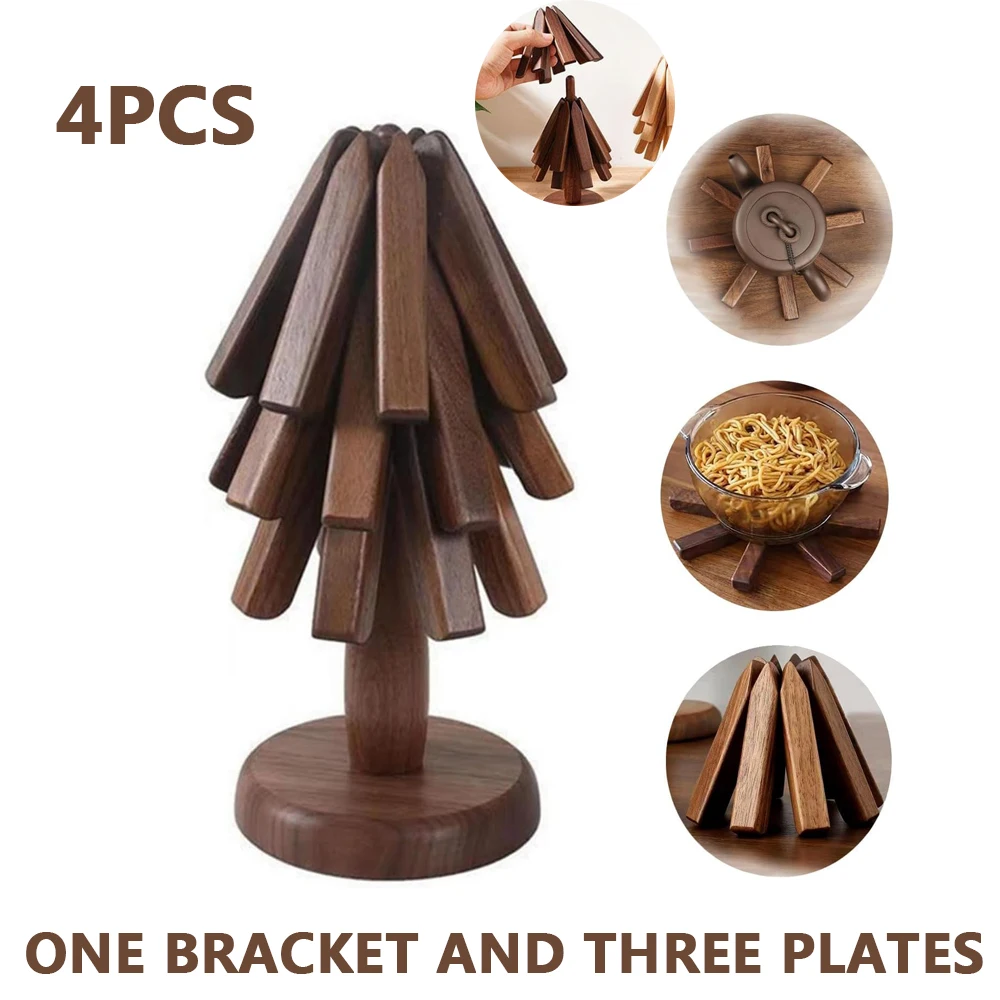 4PCS-Wooden-Coaster-Walnut-Magnetic-Trivet-Stand-Walnut-Tree-Table-Mat ...