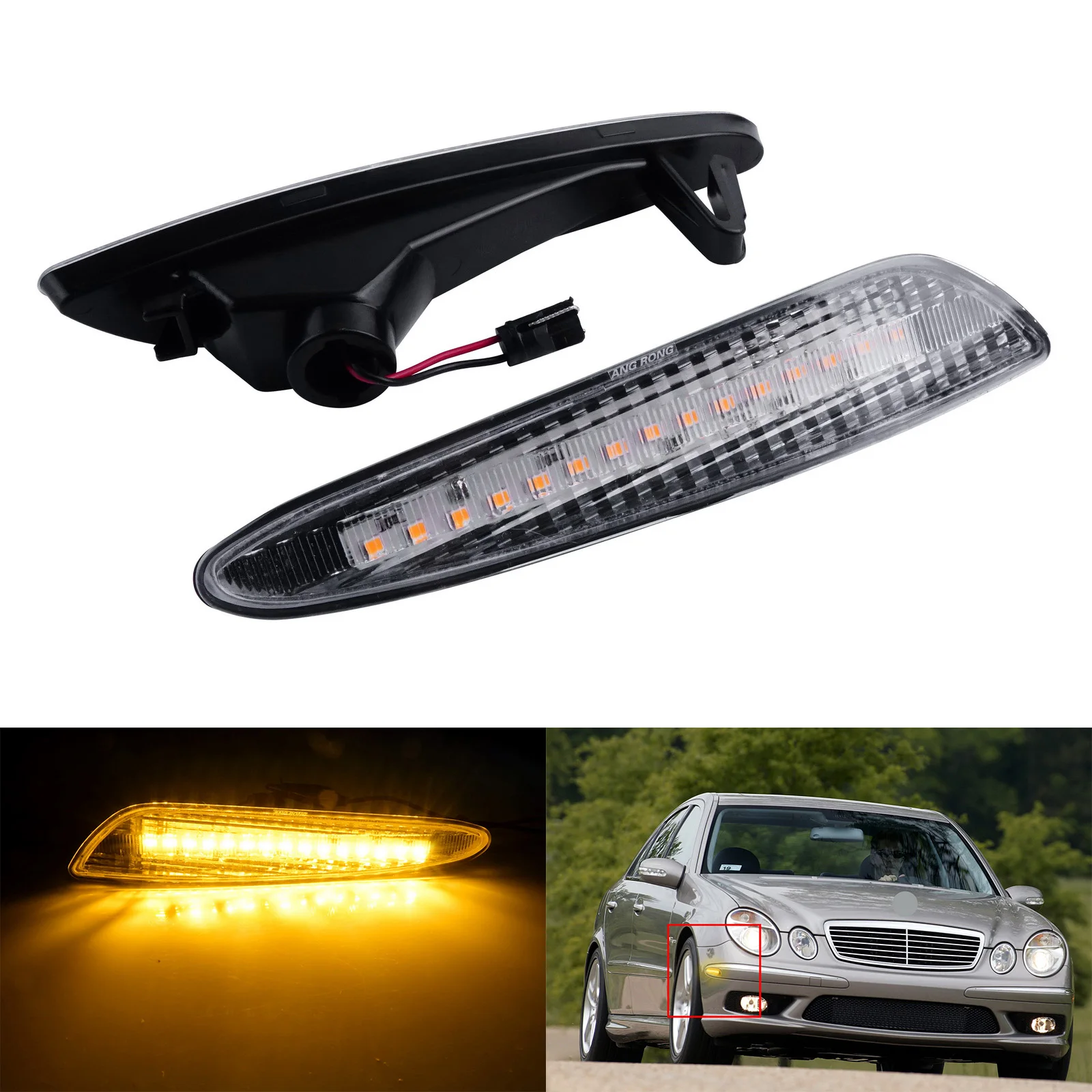 2x-Clear-Lens-Side-Marker-LED-Lights-Amber-For-Mercedes-Benz-E-Class ...