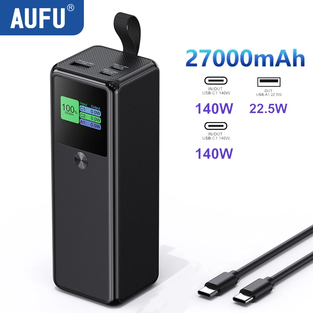 AUFU Power Bank 27000mAh Portable 3-Port Charger 140W PD3.1 Fast ...