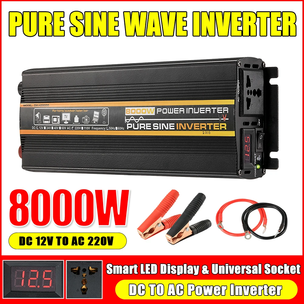 Pure Sine Wave Inverter 12v 220v 8000w/6000w/4000w/3000w Dc To Ac Voltage Converter Transformer ...