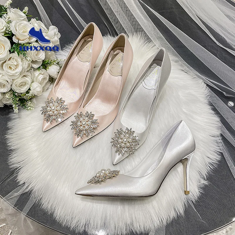 Zapatos-de-boda-blancos-para-mujer-calzado-de-tac-n-alto-de-sat-n-con ...