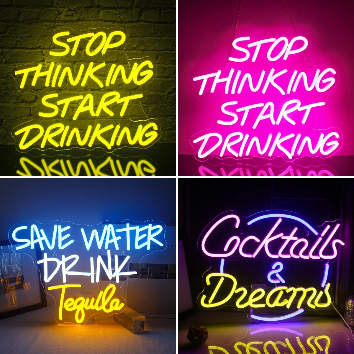 Stop-Thinking-Start-Drinking-Neon-Sign-LED-Bright-Night-Lights-Bar-Room ...