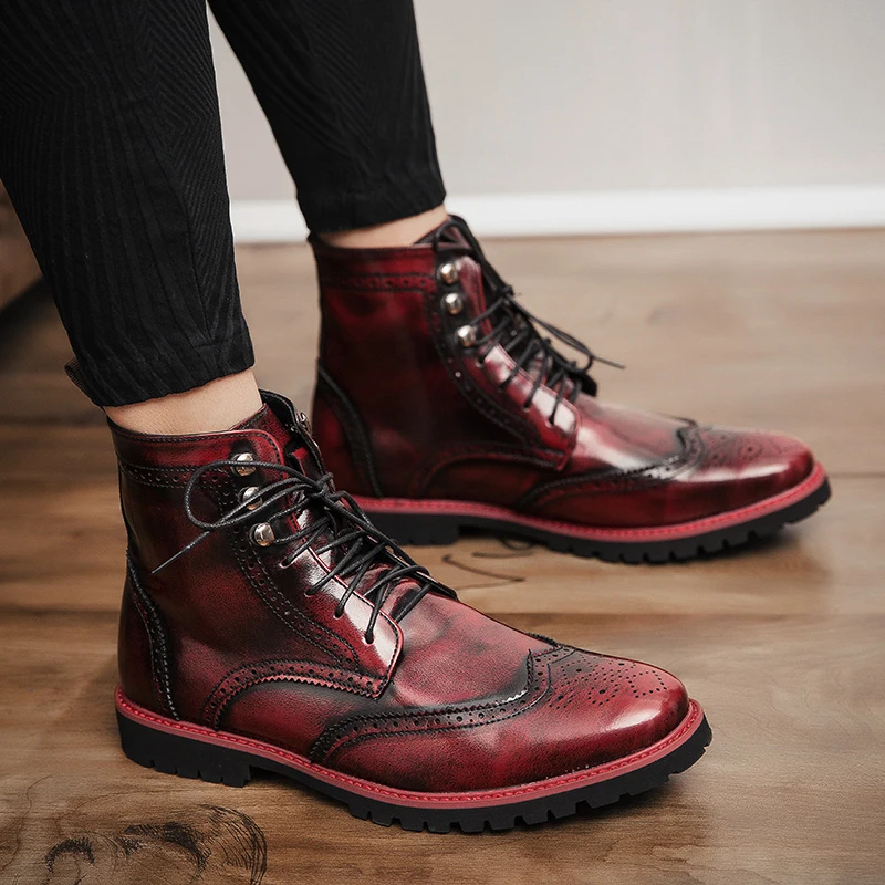 Men Lace-up High Top Brogue Carved Business Boots - AliExpress 322