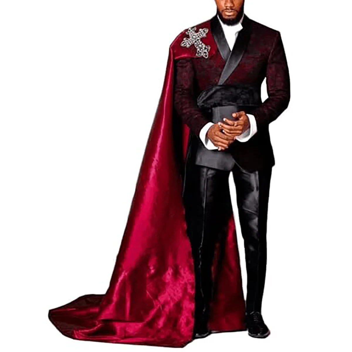 Halloween Red Men Suit Cross Skull Beetle Applique Shawl Lapel Groom ...