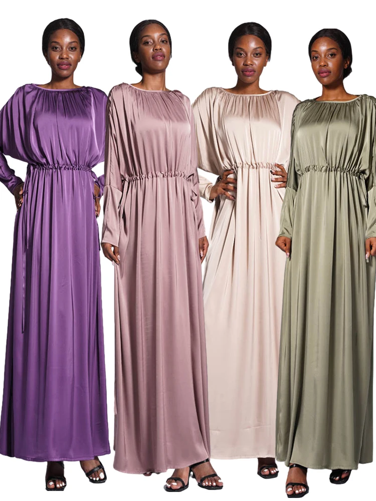 Eid Silky Muslim Modest Dress Women Ramadan Femme Vestidos Dubai Abaya ...