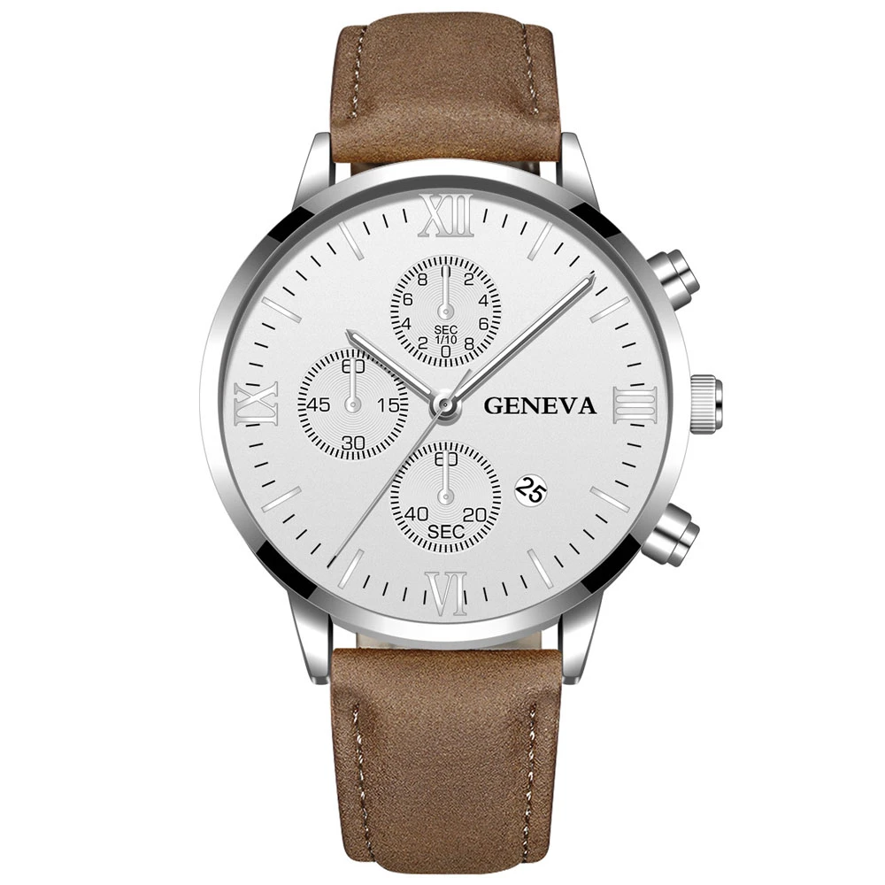 Geneva Men Watches Leather Water Resistant | Watch Men Geneva Leather ...