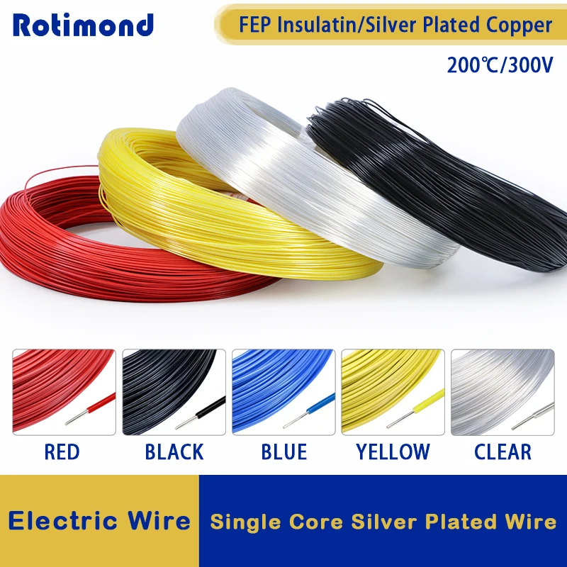2-5-10-20-50M-Single-Core-PTFE-Wire-FEP-Insulation-Silver-Plated-High ...