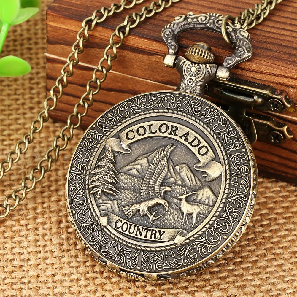 Bronze-Antique-Analog-Quartz-Pocket-Clock-with-Chain-Engraved-Colorado ...