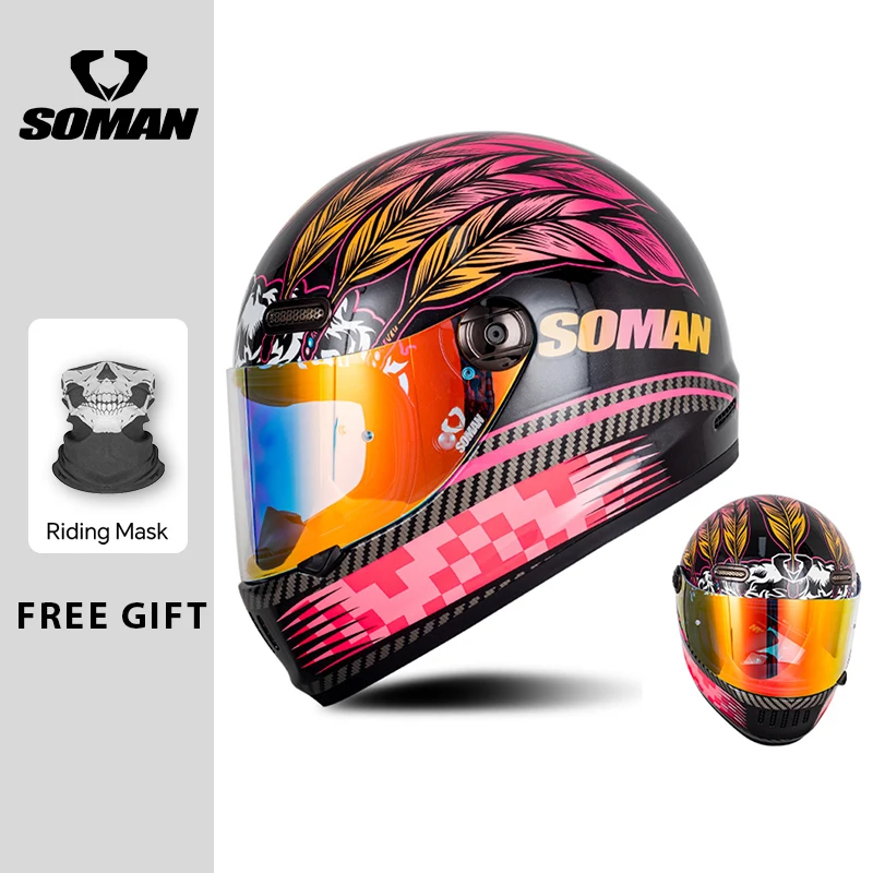 SOMAN Motorcycle Helmet Retro Vintage Full Face Helmets Men Women Crash ...