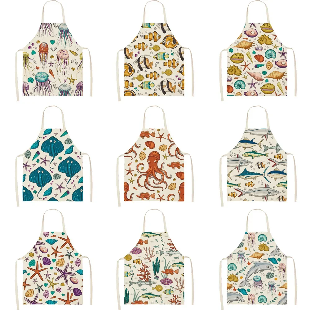 Marine-Organism-Apron-Dolphin-Jellyfish-Aprons-for-Women-Apron-Kitchen ...