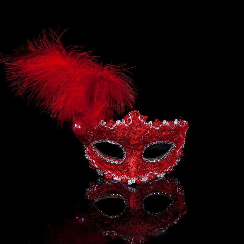 Black And Red Masquerade Mask With Feathers