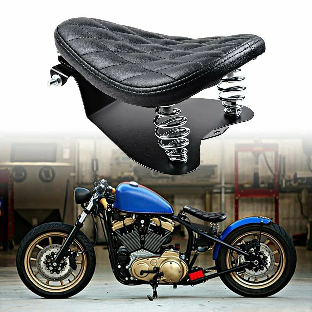 1 Set Motorcycle Retro Leather Solo Seat+3" Spring Bracket For Harley ...