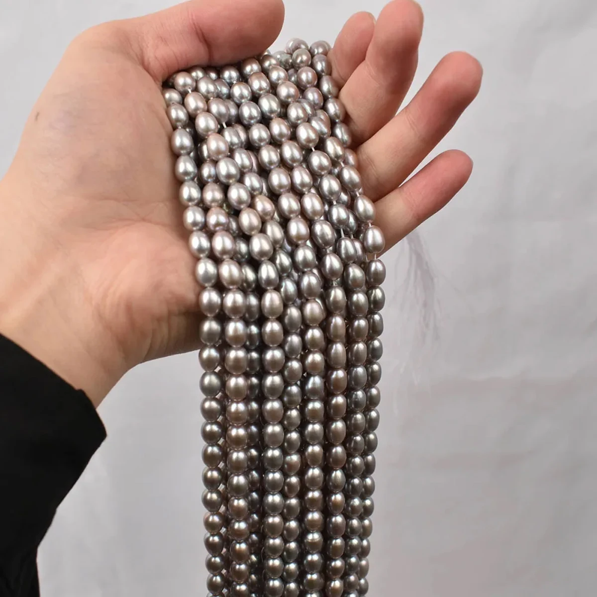AAA Irradiated Gray Rice-shaped Pearl Beads Real Natural Freshwater ...