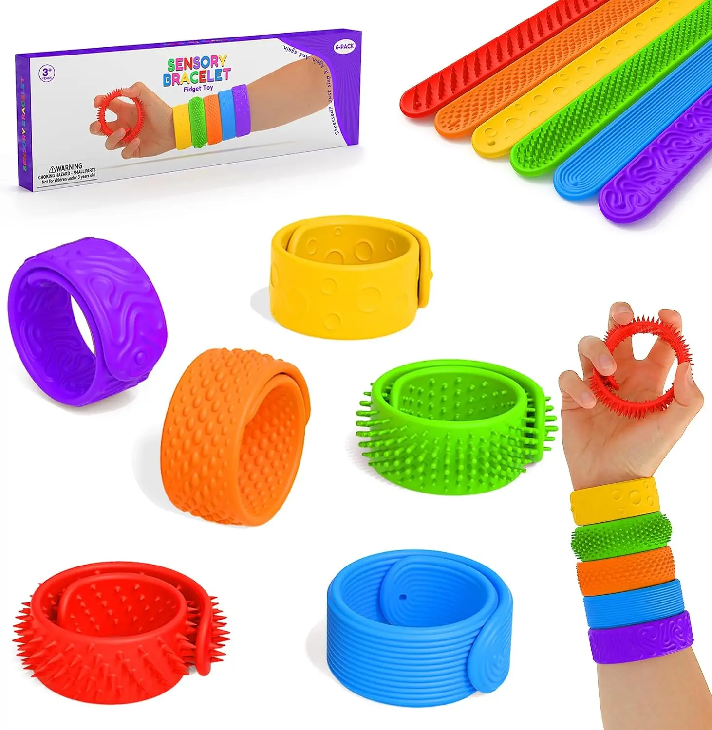 Fidget Toys Sensory Slap Bracelet,Silicone Anti Stress Relief Toy for ...