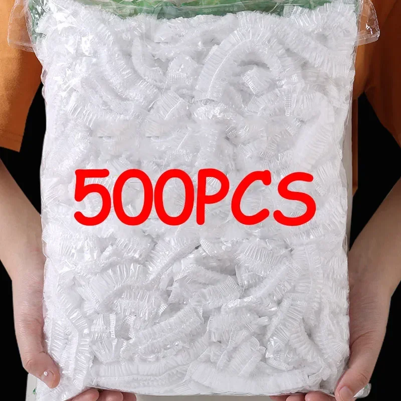 100-200-500pcs-Disposable-Shower-Cap-Elastic-Plastic-Wrap-Covers-Food ...
