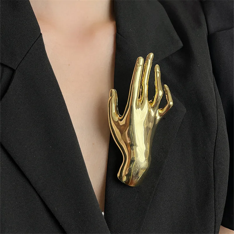 XIALUOKE Vintage Hyperbole Metal Smooth Palm Hand Shape Large Broochs ...