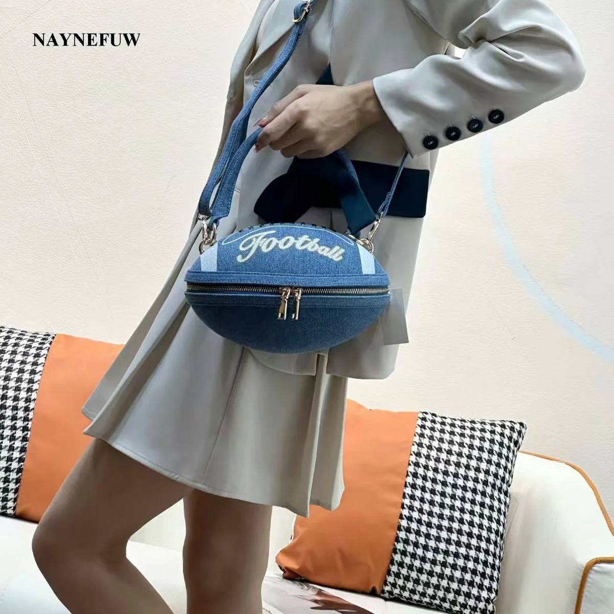 2024-New-Latest-Denim-Football-Shaped-Purse-Y2K-Style-Crossbody-Bag-For ...
