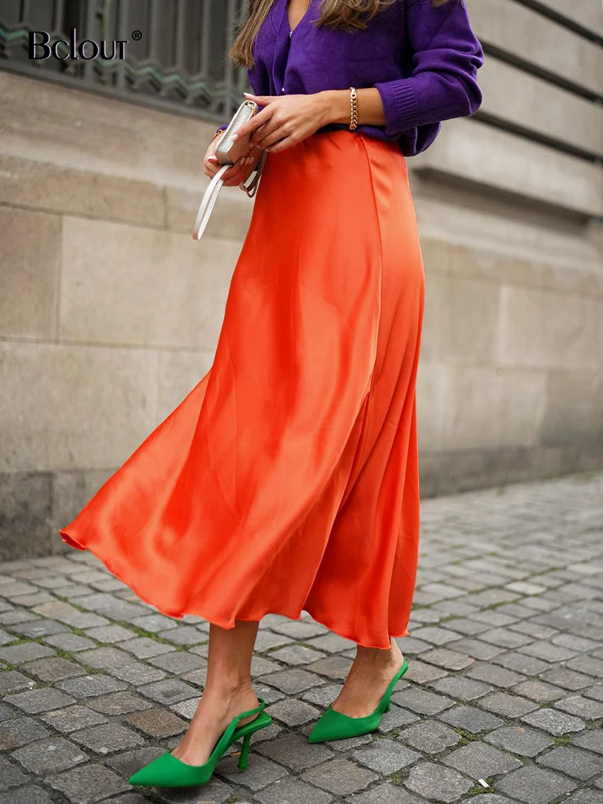 Bclout-faldas-de-sat-n-para-mujer-faldas-largas-de-cintura-alta-color ...