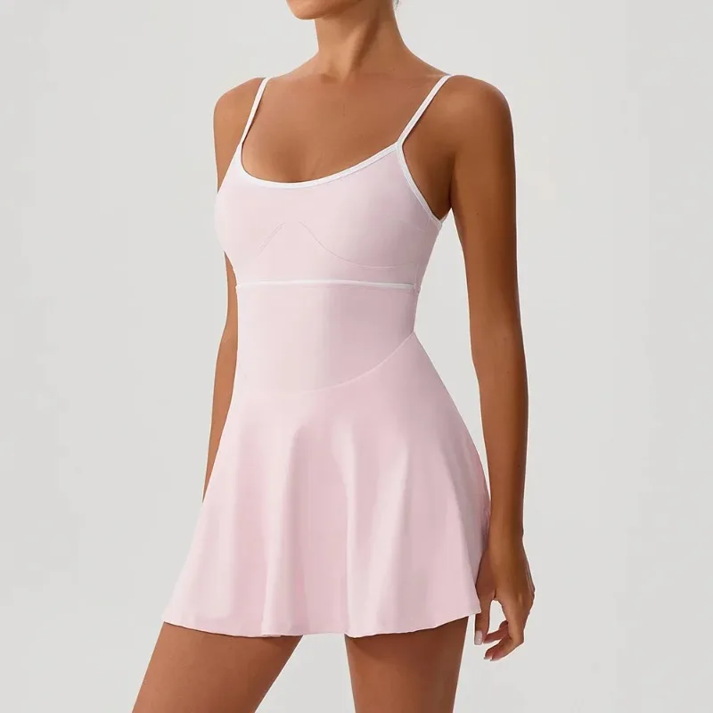 Golf Tennis Dresses Women Red Contrast Adjustable Straps Workout Dress ...