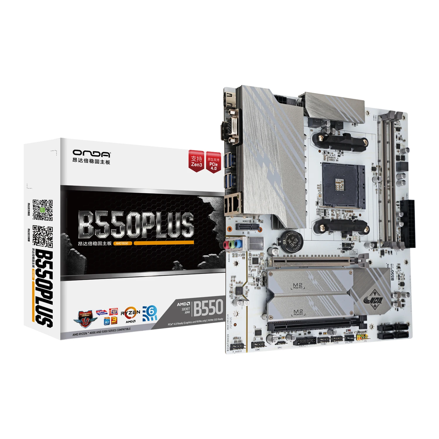 ONDA B550 PLUS-W Placa Mãe AMD AM4 Para Processadores Ryzen 3/4/5 Gen DDR4 64GB PCI-E 4.0 16X ...