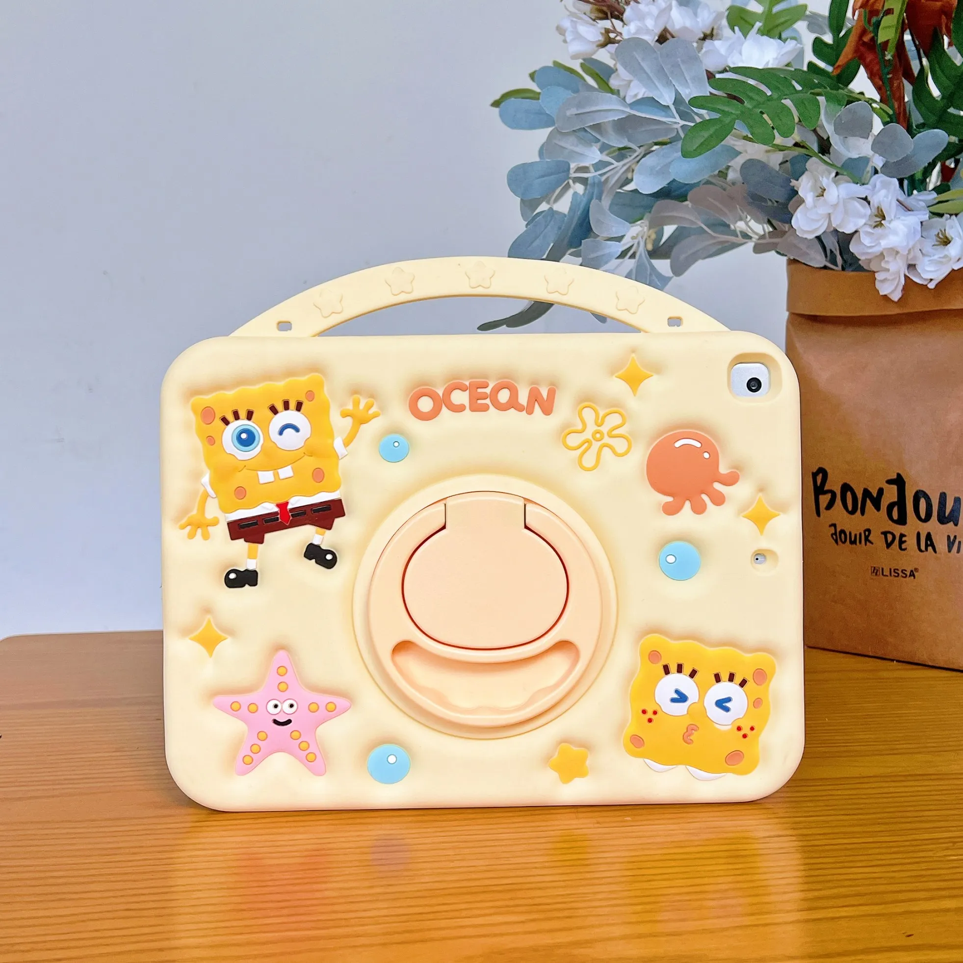 3D Cute Cartoon SpongeBob 360°Stand Tablet Case For IPadA16 2025 2024 ...