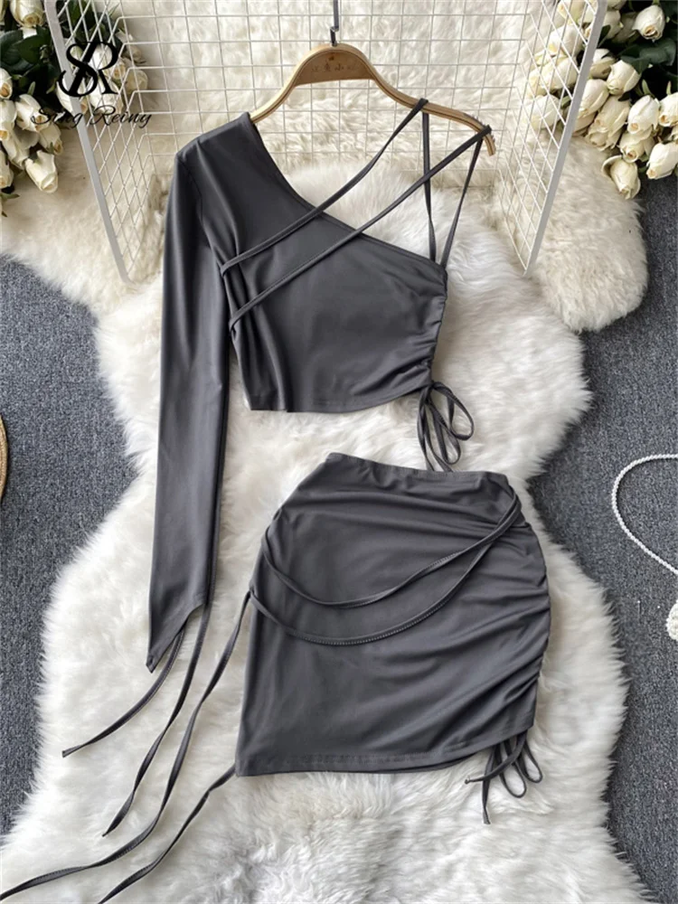 SINGREINY-Off-the-Shoulder-Solid-Sexy-Sets-Ladies-Long-Sleeve-Top ...