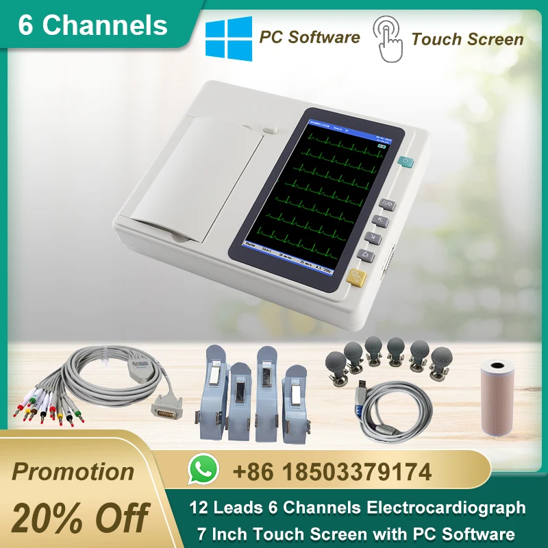7 Inch Touch Screen 12-lead 6-channel Ecg/ekg Machine Electrocardiograph With Pc Analysis ...
