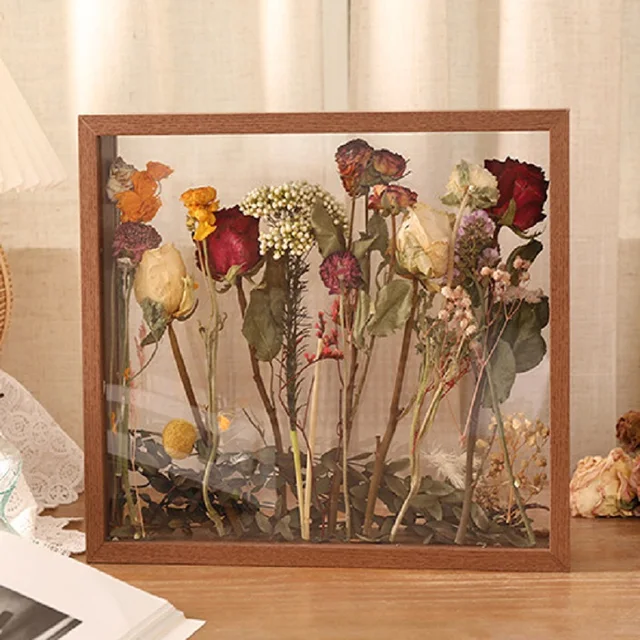 Flower Display Frame Transparent Bouquet Dry Flower Wood Frame Display ...