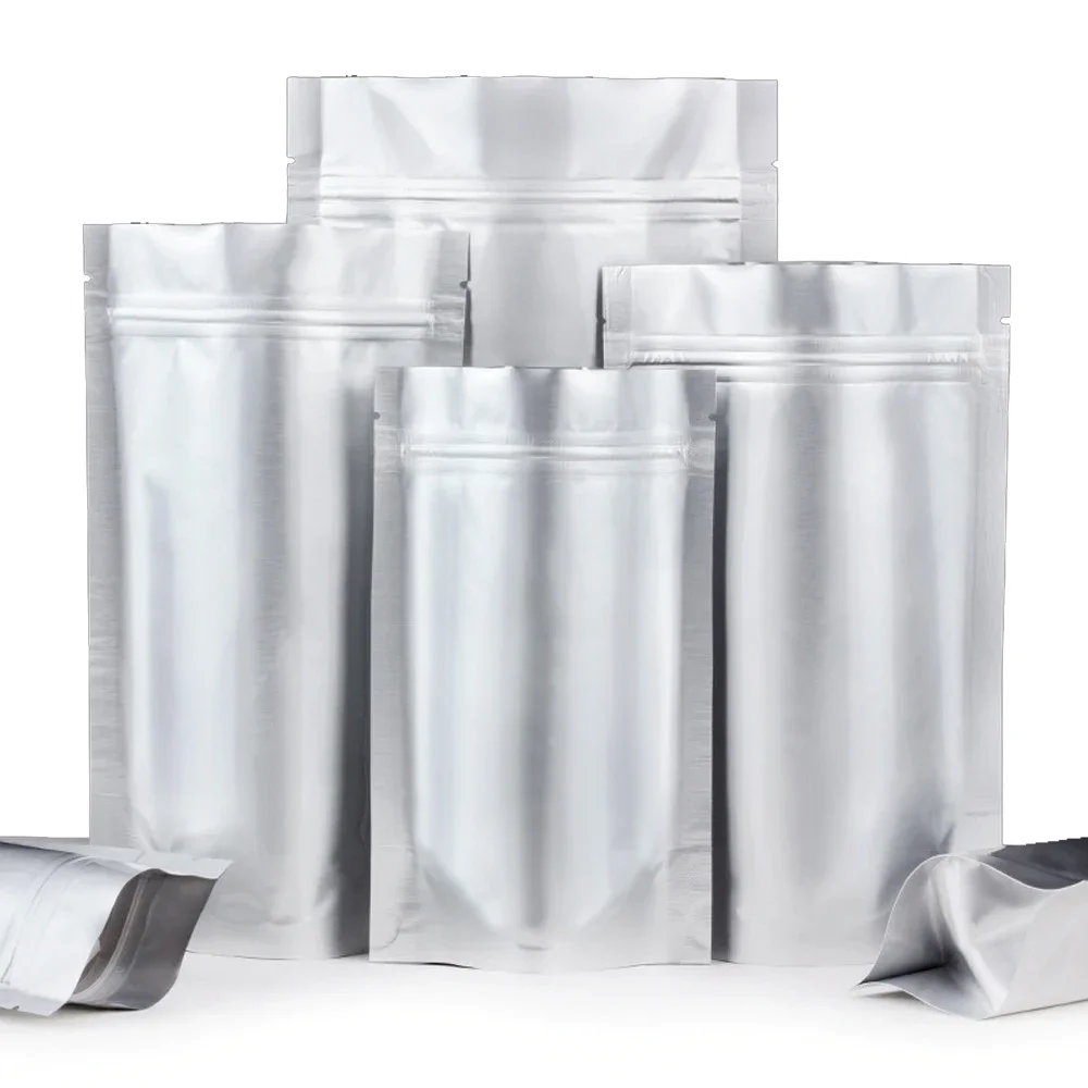 10/20/50Pcs Silver Aluminium Foil Zipper Stand Up Pouches Self Sealing ...