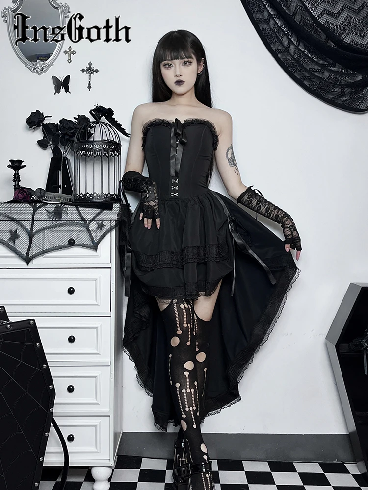 InsGoth-Gothic-Hi-Low-Corset-Swing-Dress-Women-Mall-Goth-Lace-Trim ...