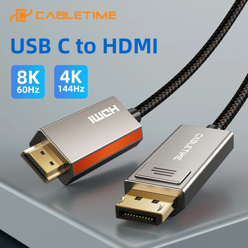 CABLETIME-Cable compatible con DP a HDMI, 8K, 60Hz, 4K, 144Hz, visión ...