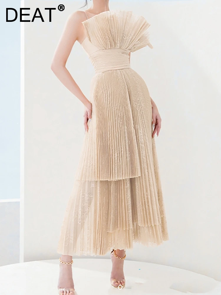 DEAT-Women-s-Fashion-Dress-Camisole-Sleeve-High-Waist-Pleated-Stack ...