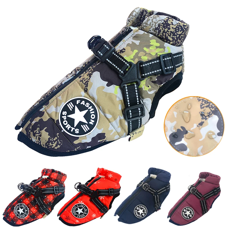 Large Pet Dog Jacket With Harness Winter Warm Dog Clothes For Labrador ...