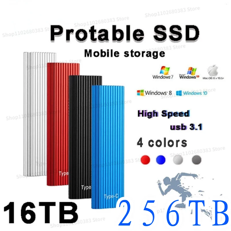 휴대용 SSD 32TB 외장 하드 드라이브, 2TB 4TB 8TB 16tb 128TB 고속 M.2 SSD c타입 USB 3.1 ...